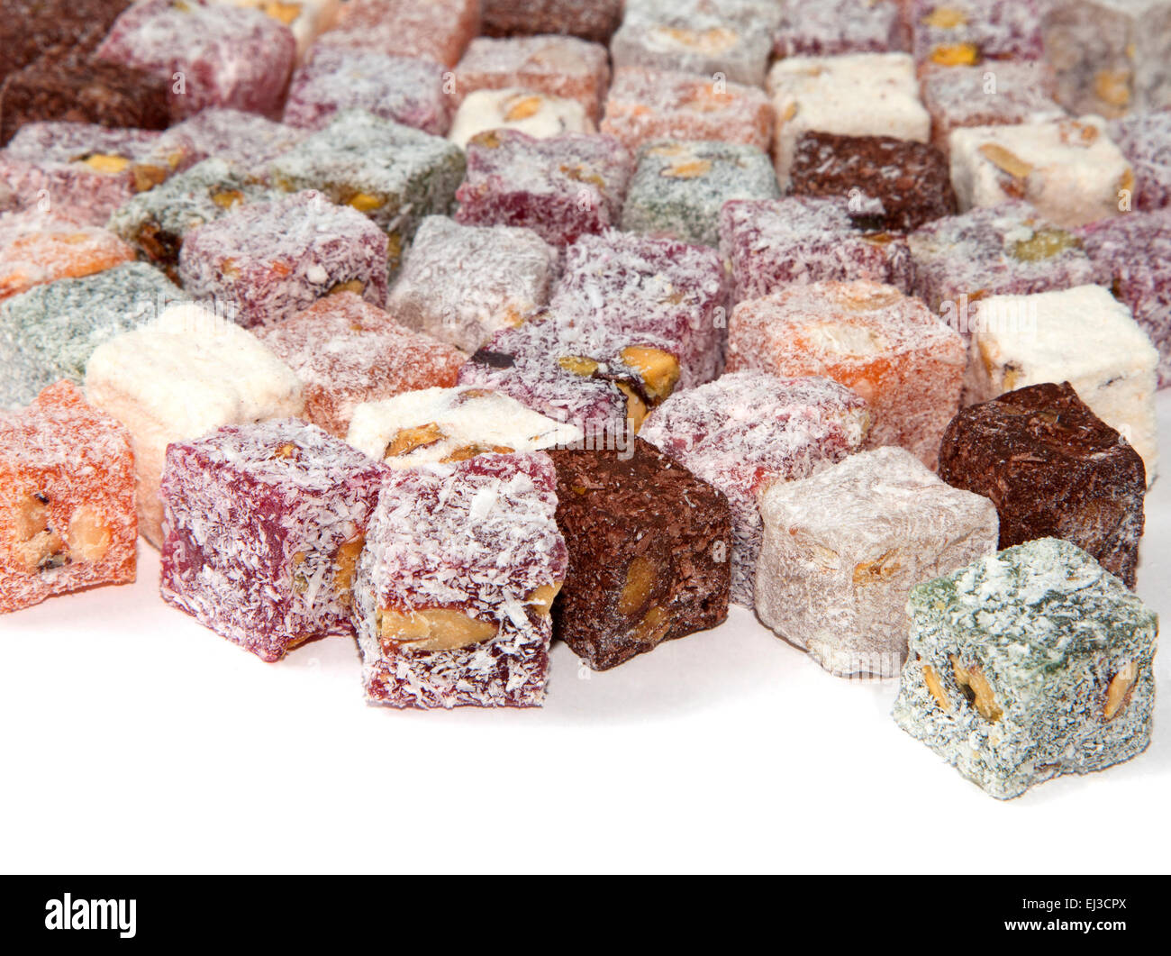 Turkish delight over white background, view from above Stock Photo - Alamy