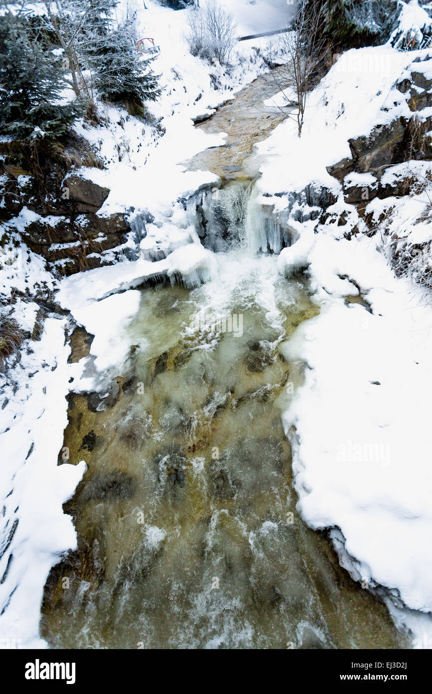 Beautiful fast mountain river in Austrian Alps at winter Stock Photo ...