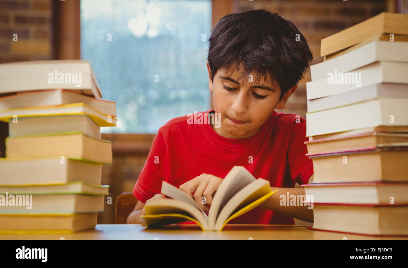 Cute little boy reading book Stock Photo - Alamy