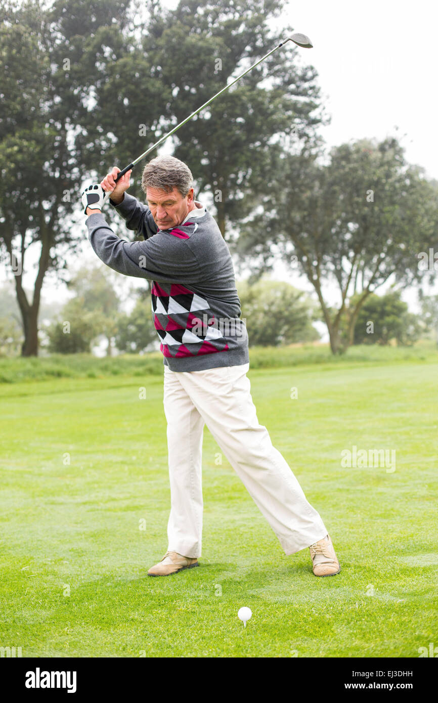 Golfer swinging his club on the course Stock Photo - Alamy