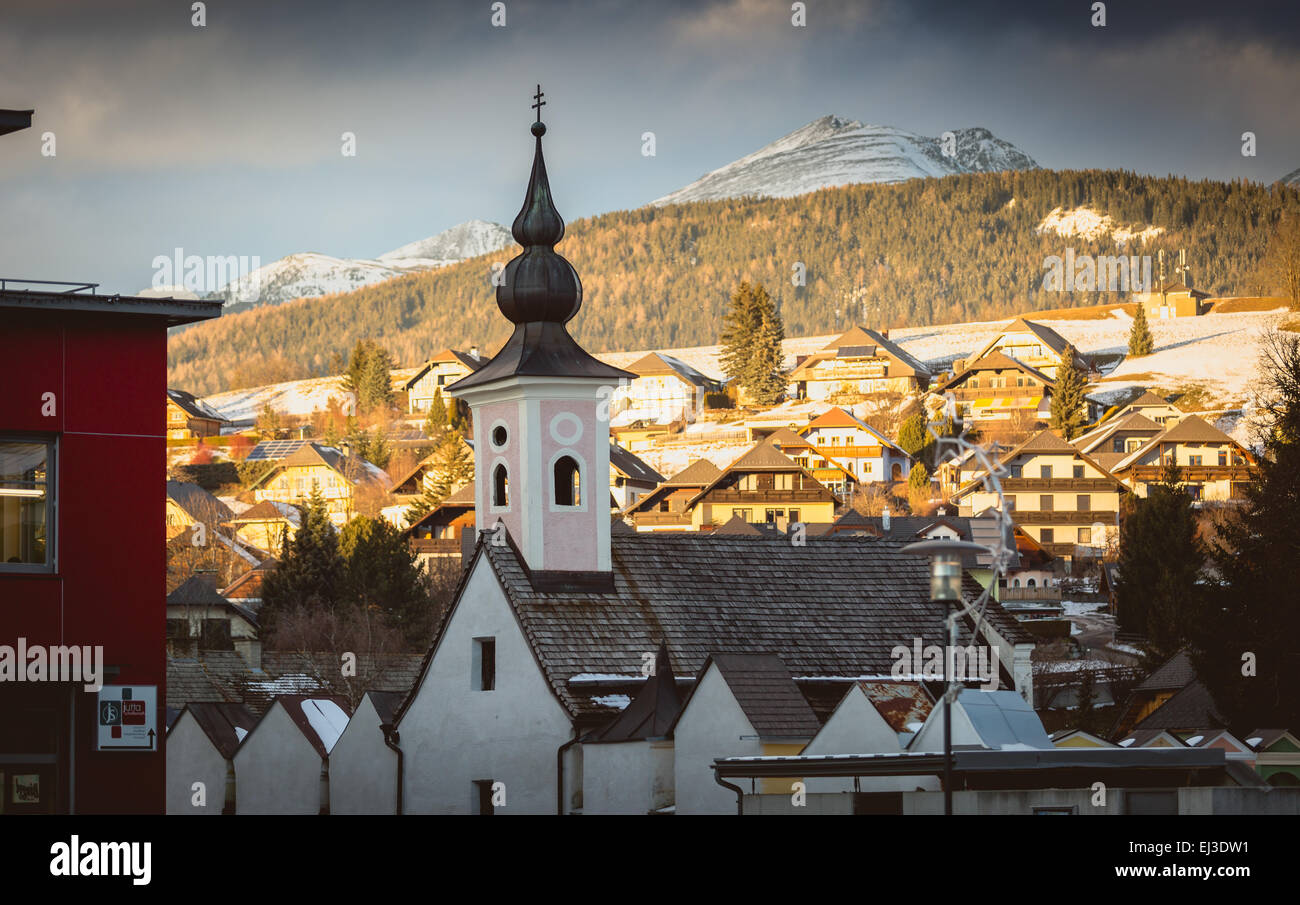 Old church at Austrian village at sunset Stock Photo - Alamy