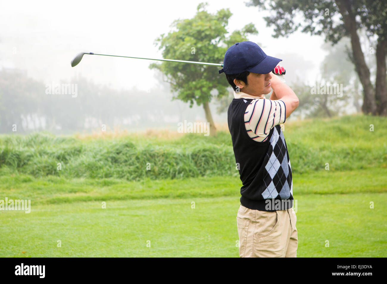 Golfer teeing off Stock Photo - Alamy