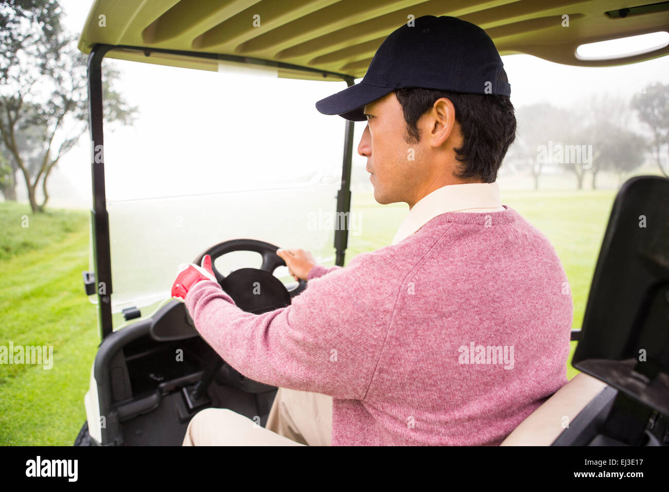 Golfer driving his golf buggy Stock Photo - Alamy