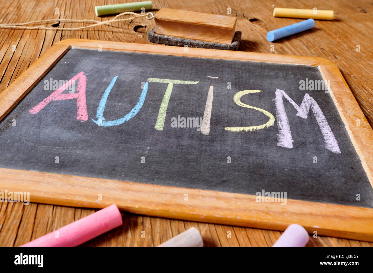 the word autism written with chalk of different colors in a chalkboard ...