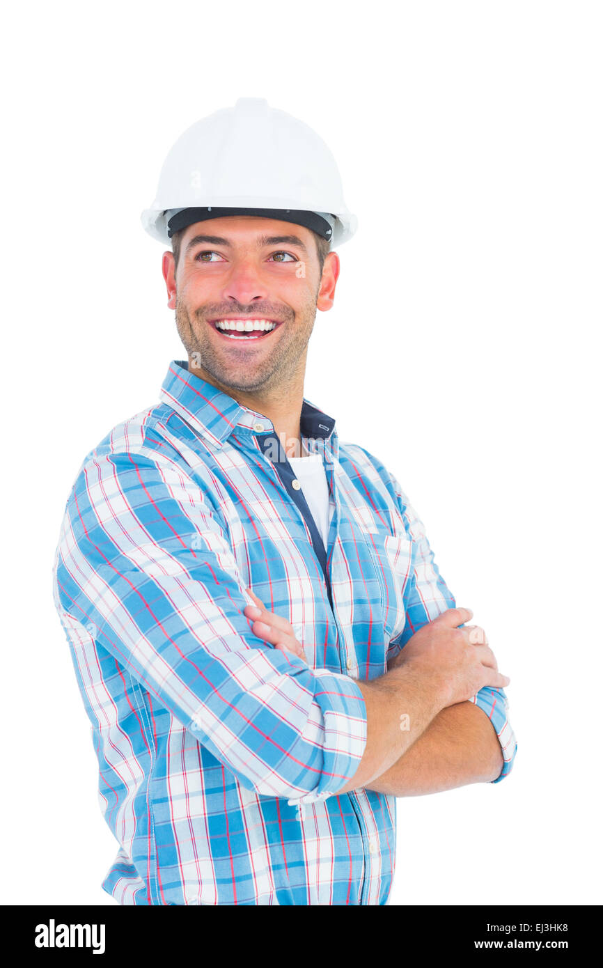 Smiling male worker standing arms crossed Stock Photo - Alamy