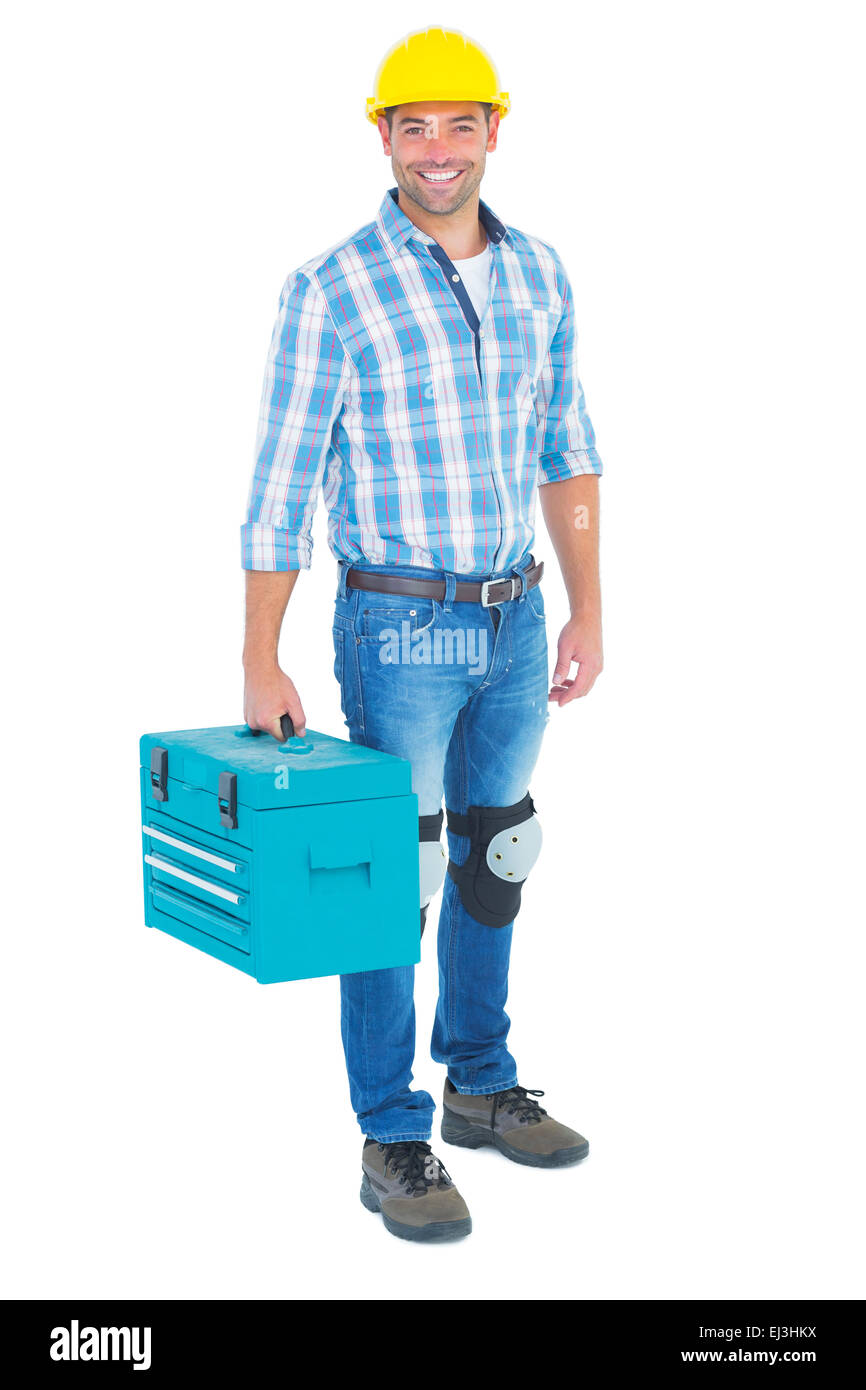 Full length portrait of repairman with toolbox Stock Photo - Alamy