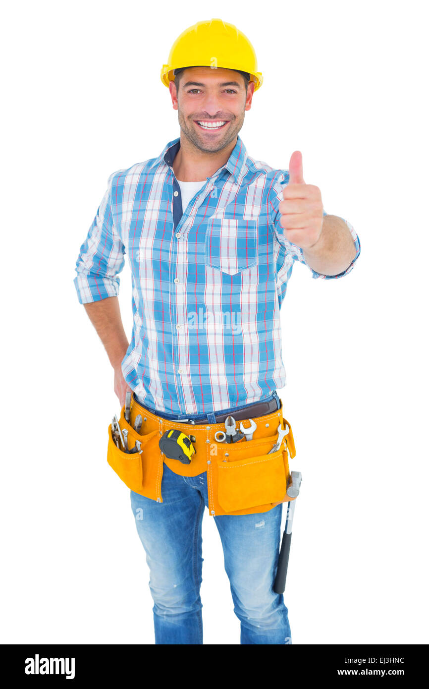 Portrait of confident manual worker gesturing thumbs up Stock Photo - Alamy
