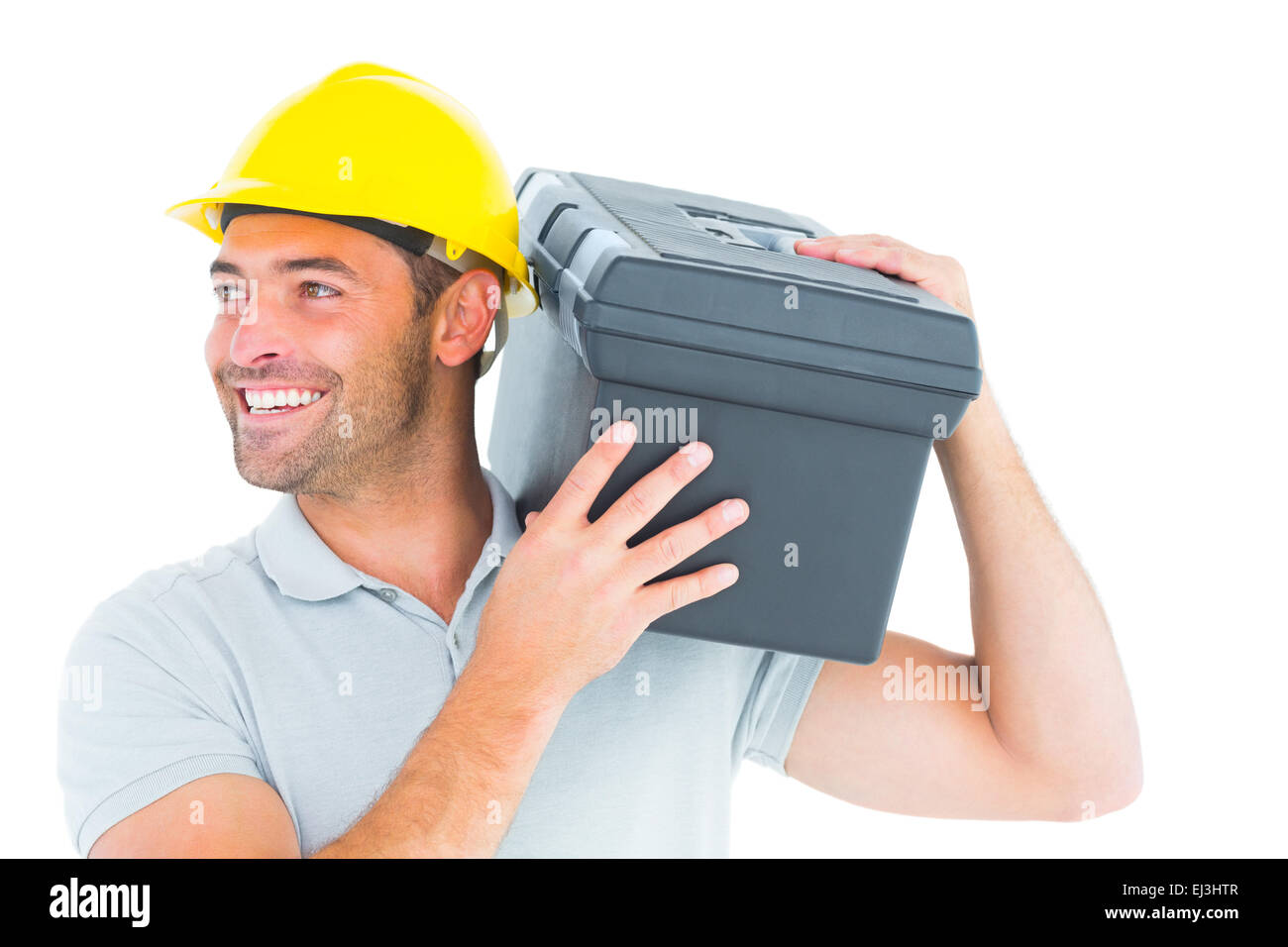 Handyman carrying toolbox on shoulder Stock Photo - Alamy