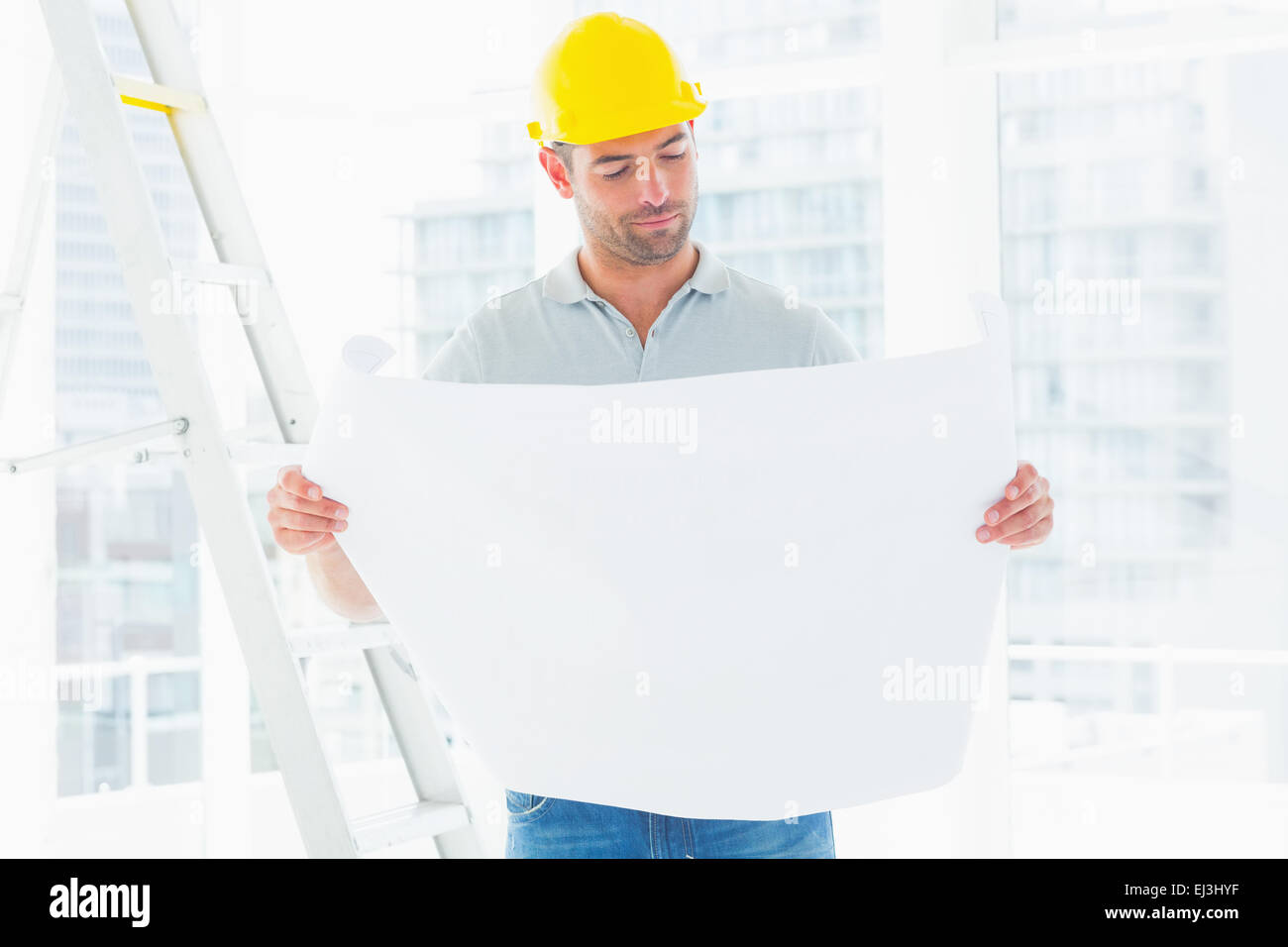 Male architect reading blueprint in office Stock Photo - Alamy