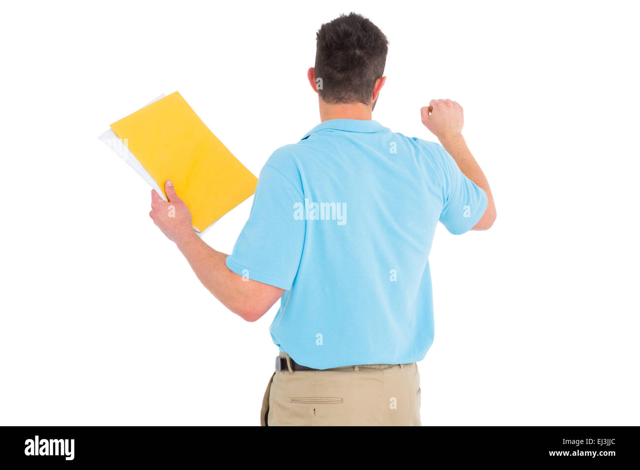 Postman with letter knocking Stock Photo - Alamy
