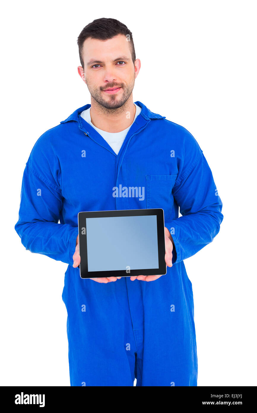 Mechanic pointing on digital tablet Stock Photo - Alamy