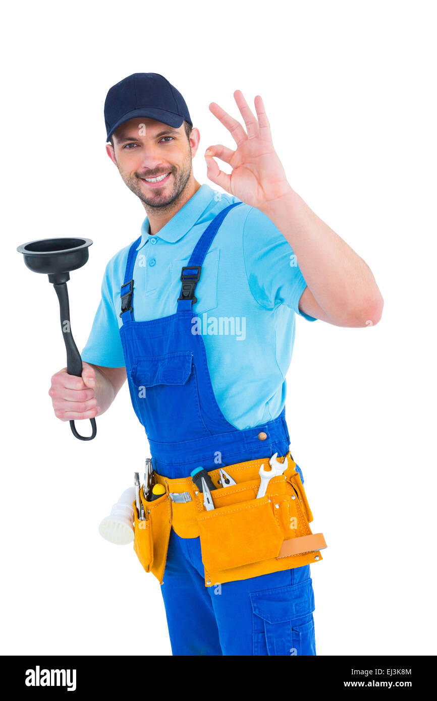 Smiling plumber with plunger hi-res stock photography and images - Alamy
