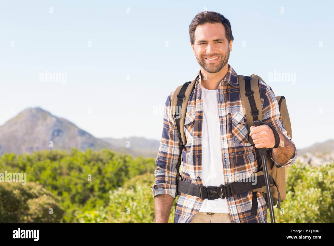 Happy man hiking mountains hi-res stock photography and images - Alamy