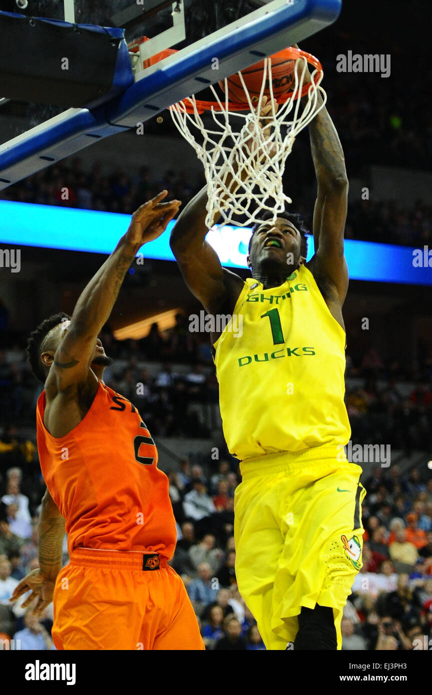 March 20, 2015: Oregon Ducks forward Jordan Bell (1) puts down a dunk ...