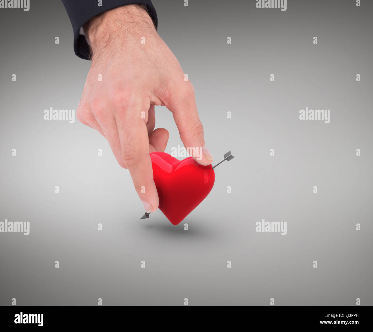 Composite image of businessman measuring something with these fingers ...