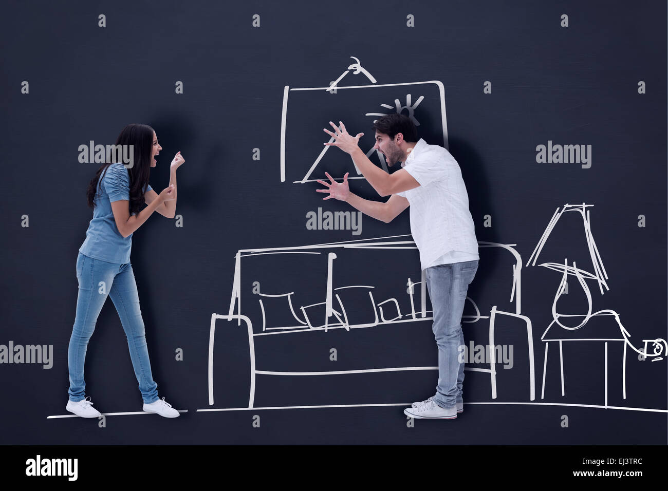 Composite image of angry couple shouting at each other Stock Photo - Alamy