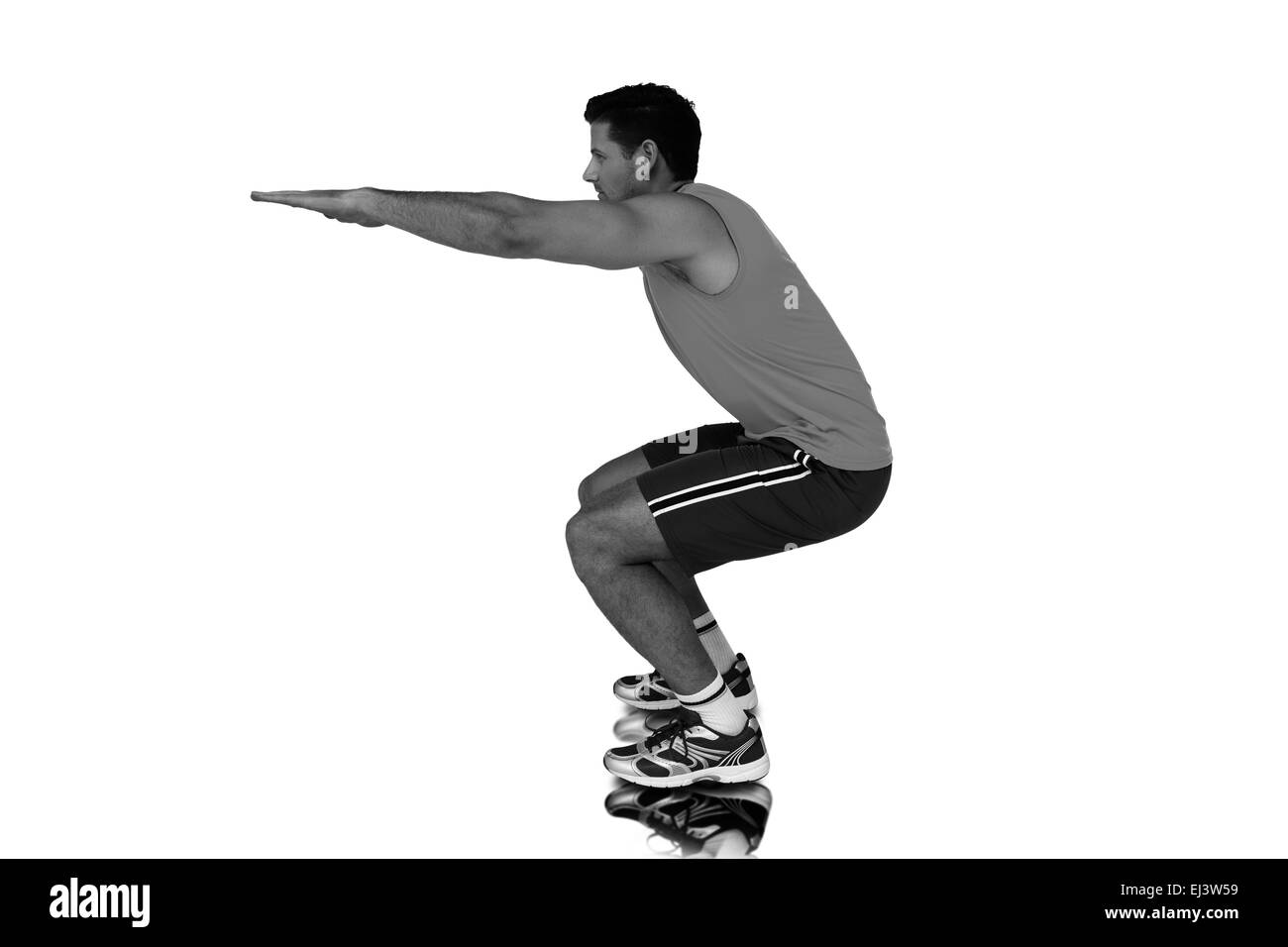 Composite image of side view of a fit young man doing stretching ...