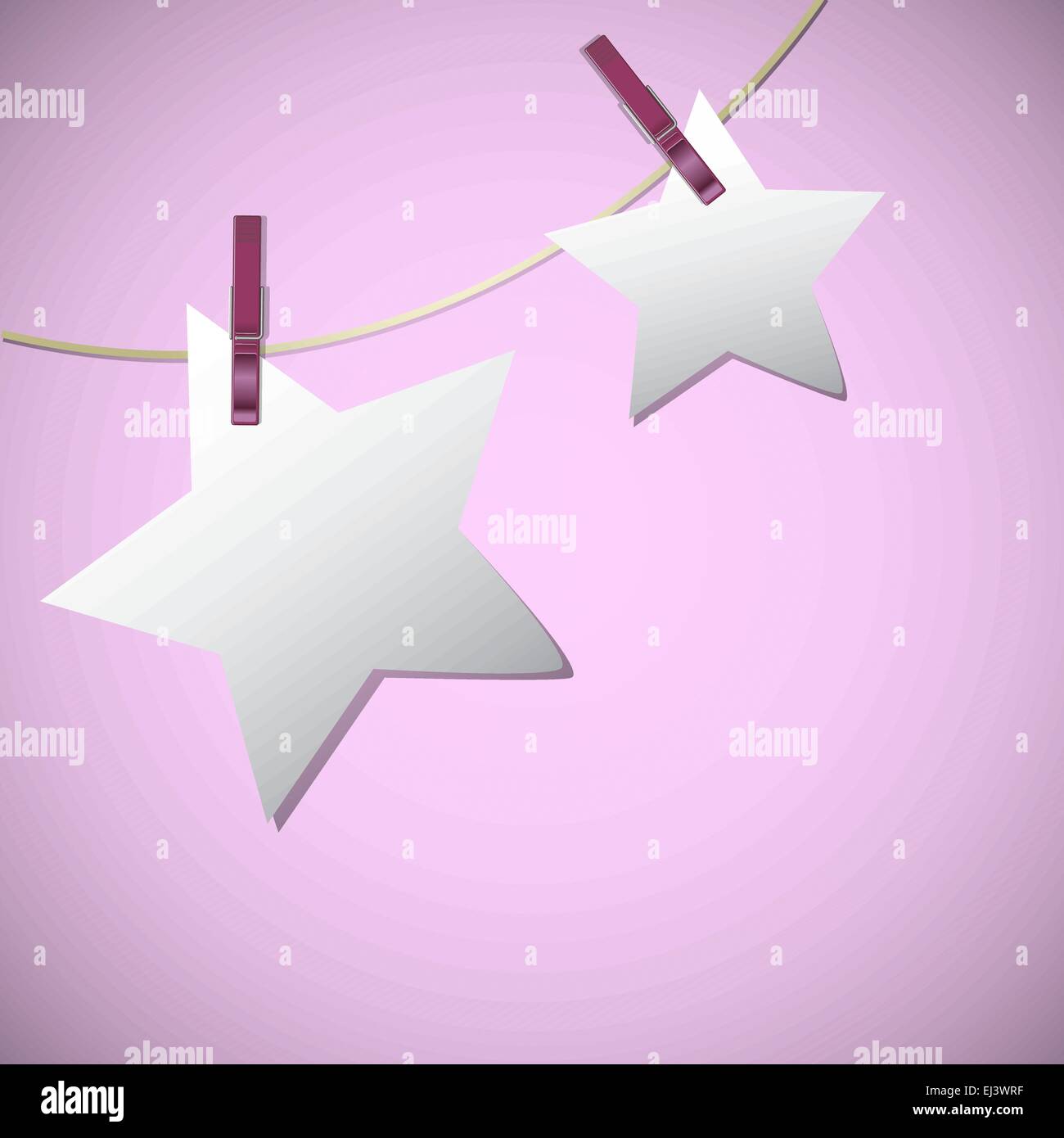 Star shape of note papers hang on string with clothes pin, vector ...