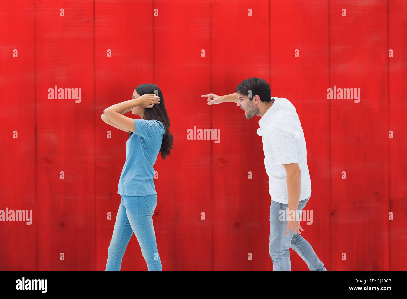 Composite image of angry boyfriend shouting at girlfriend Stock Photo ...