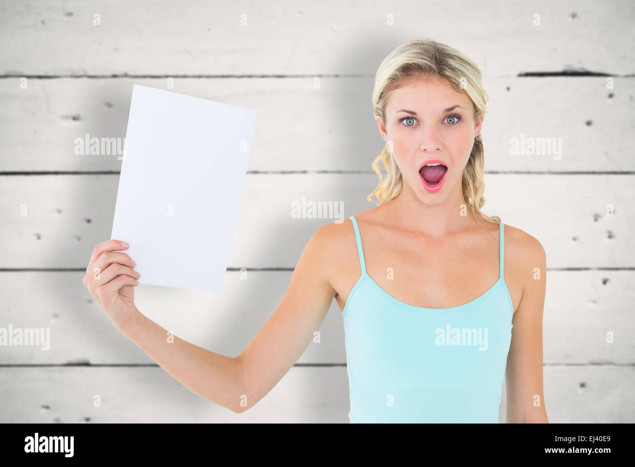 Shocked woman showing copy space hi-res stock photography and images ...