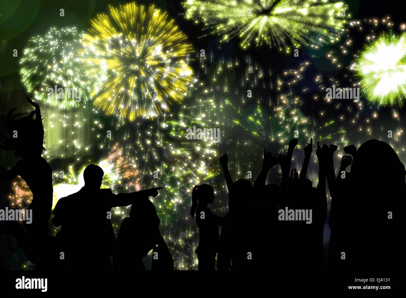 Composite image of silhouette of cheering people Stock Photo - Alamy