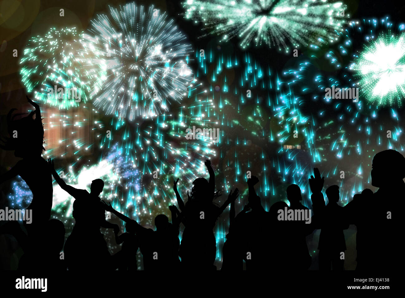 Composite image of silhouette of cheering people Stock Photo - Alamy