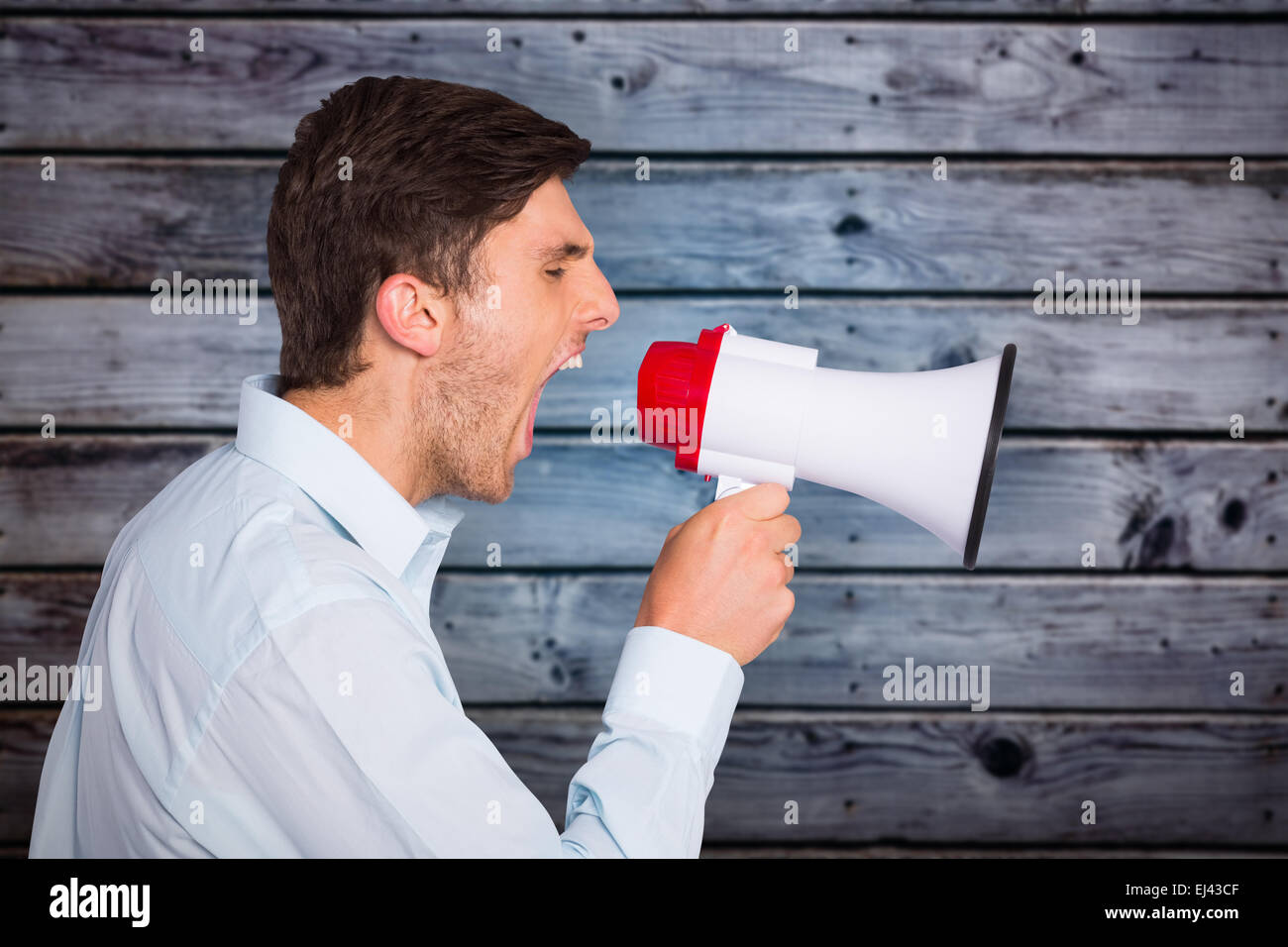 Man yelling through bullhorn hi-res stock photography and images - Alamy