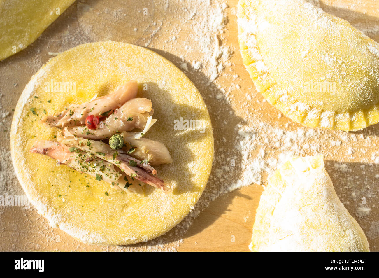 Ravioli stuffed with chicken meat, the cooking process Stock Photo - Alamy