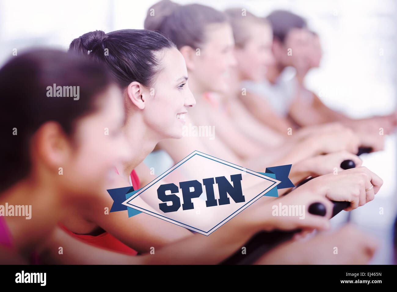 The word spin and fit young people working out at Stock Photo - Alamy