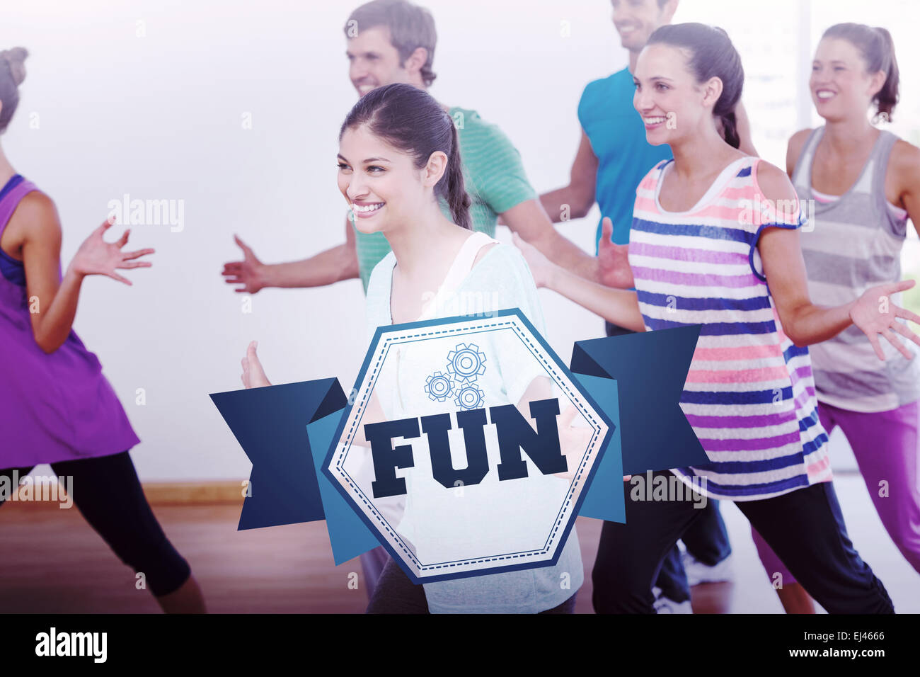 The word fun and cheerful fitness class Stock Photo - Alamy