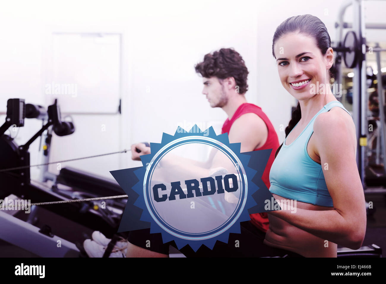 The word cardio and smiling brunette working out Stock Photo - Alamy