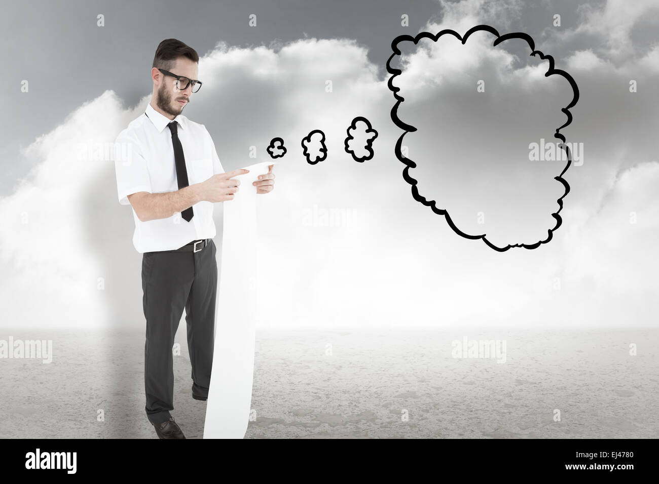 Composite image of geeky young businessman reading long receipt Stock ...