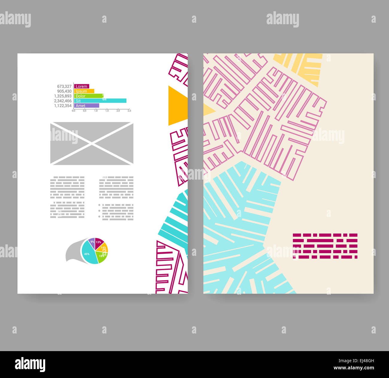 Flyer, leaflet, booklet layout. Editable design template. A4 2-fold brochure with abstract ...