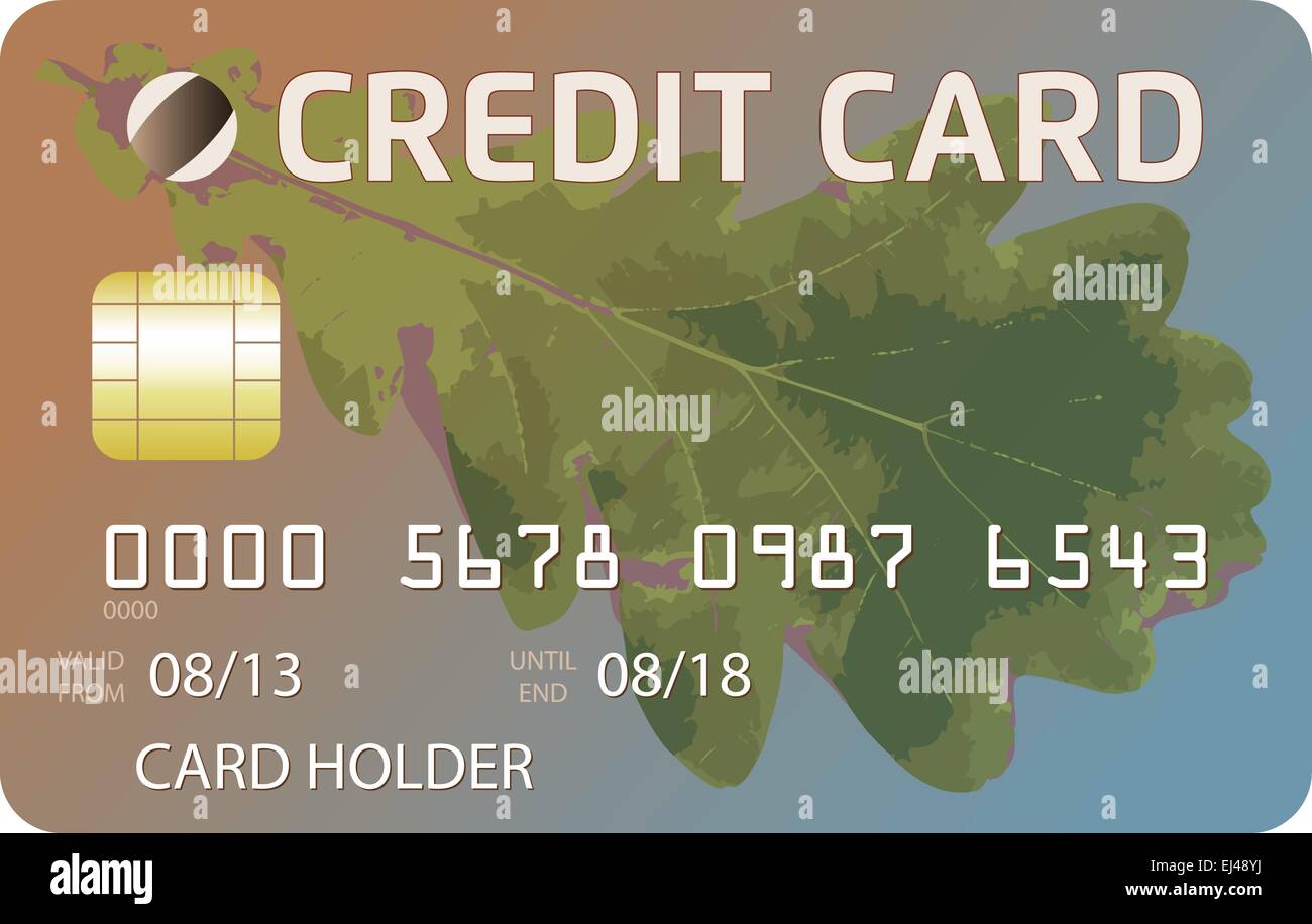 Pink and sky blue credit card with green oak tree leaf Stock Vector ...