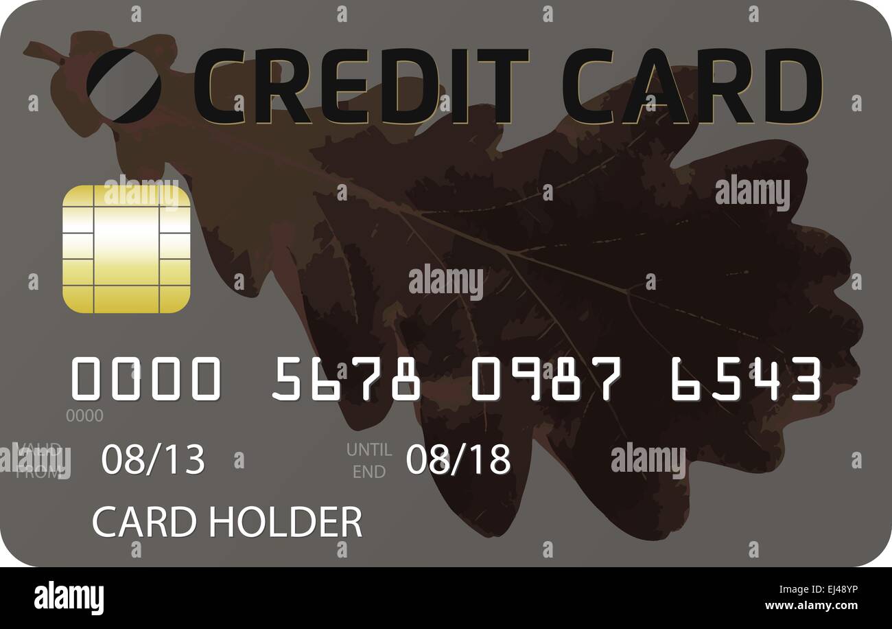 Gray credit card with dark brown oak tree leaf Stock Vector Image & Art ...