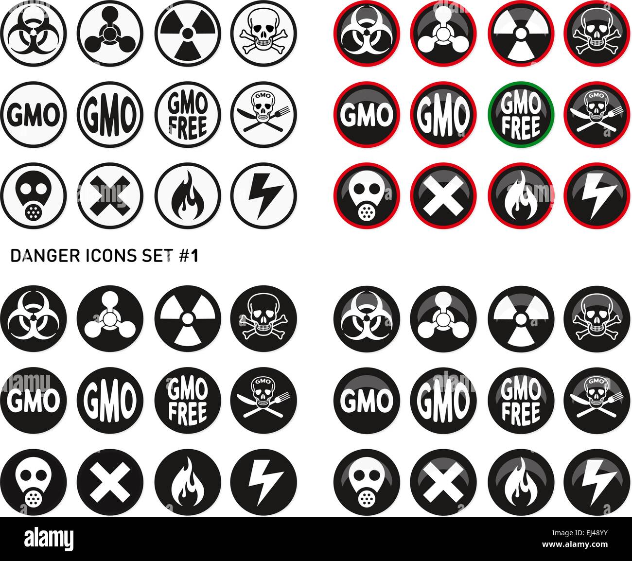 Set of icons for dangerous and hazardous product like radiations ...