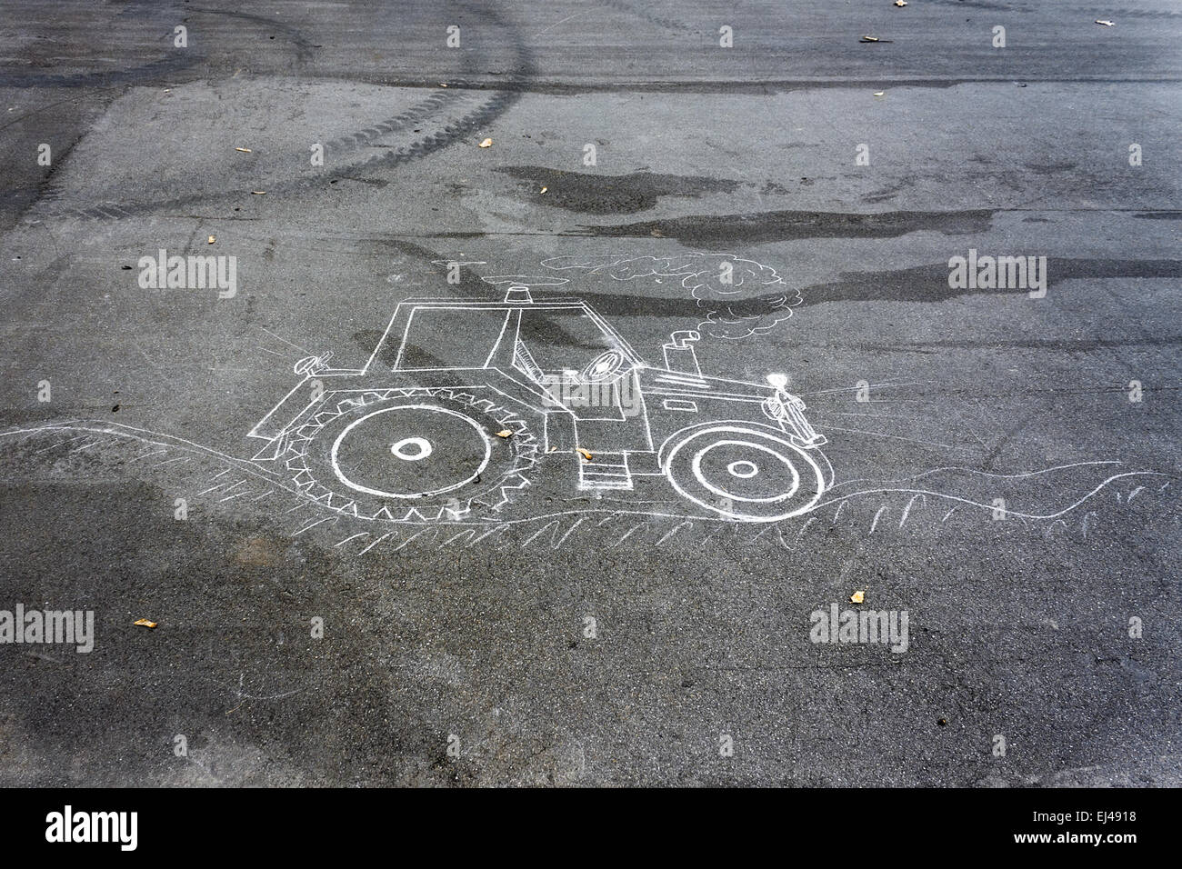 drawing with chalk on the tractor unknown artist Stock Photo - Alamy