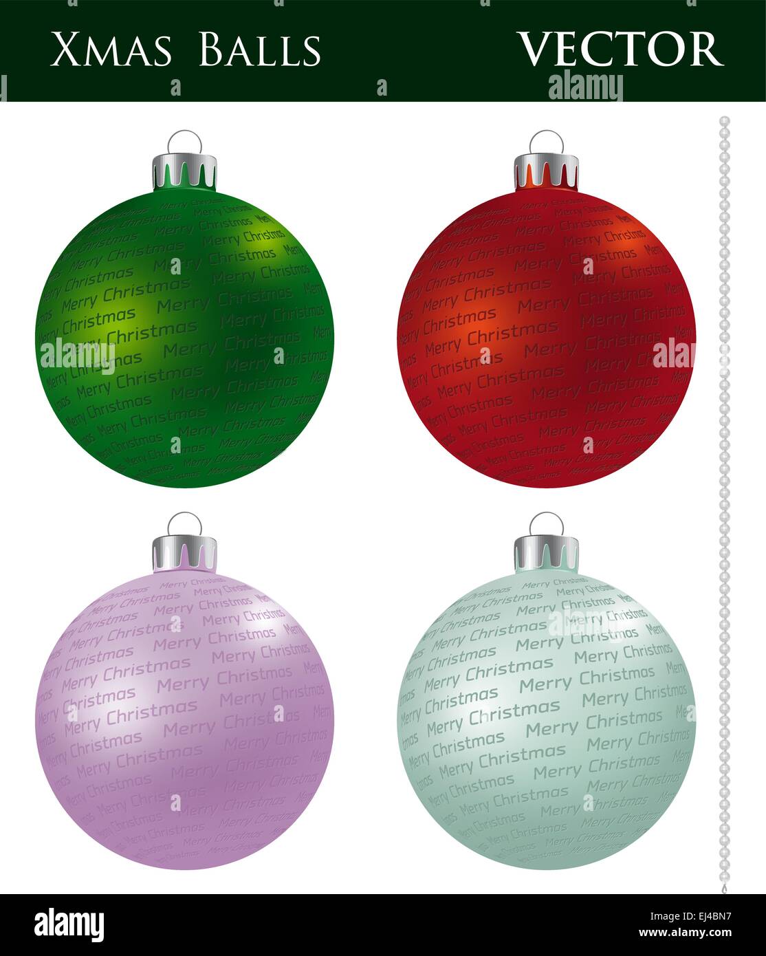 A set of Christmas balls with different ornaments and different colors ...