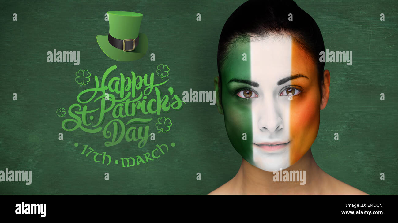 Composite image of brunette in irish face paint Stock Photo - Alamy