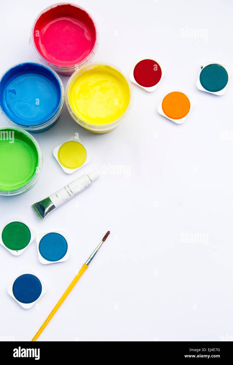 watercolors and tempera in white background Stock Photo - Alamy