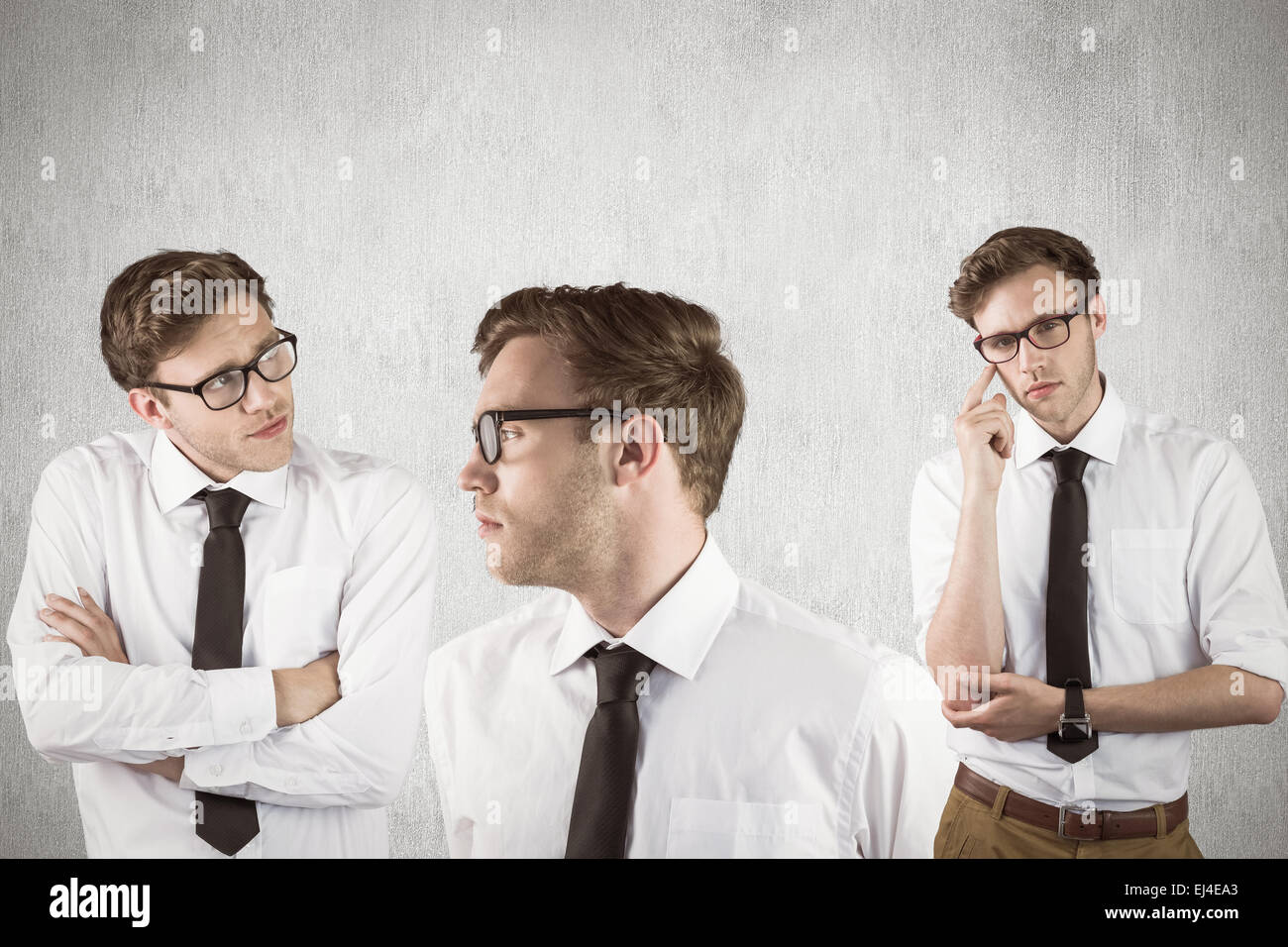 Composite image of thinking nerd Stock Photo - Alamy