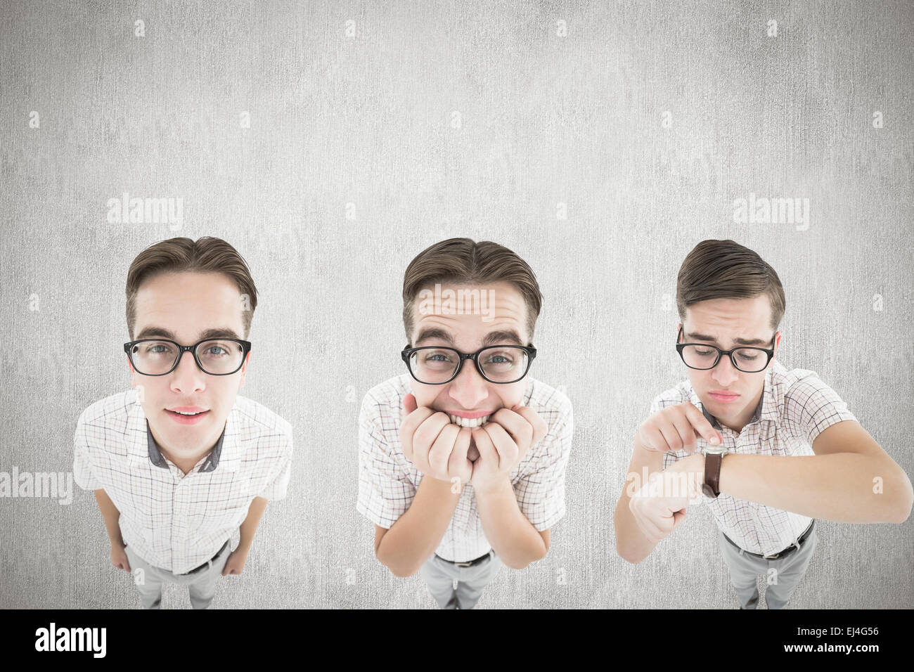 Composite image of nerd checking the time Stock Photo - Alamy