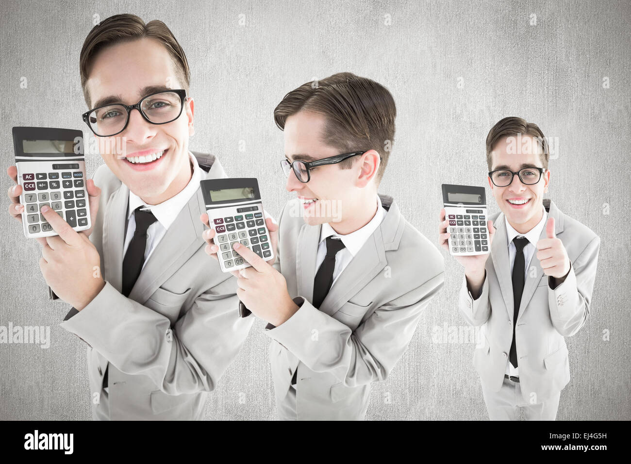 Composite image of nerd with calculator Stock Photo - Alamy