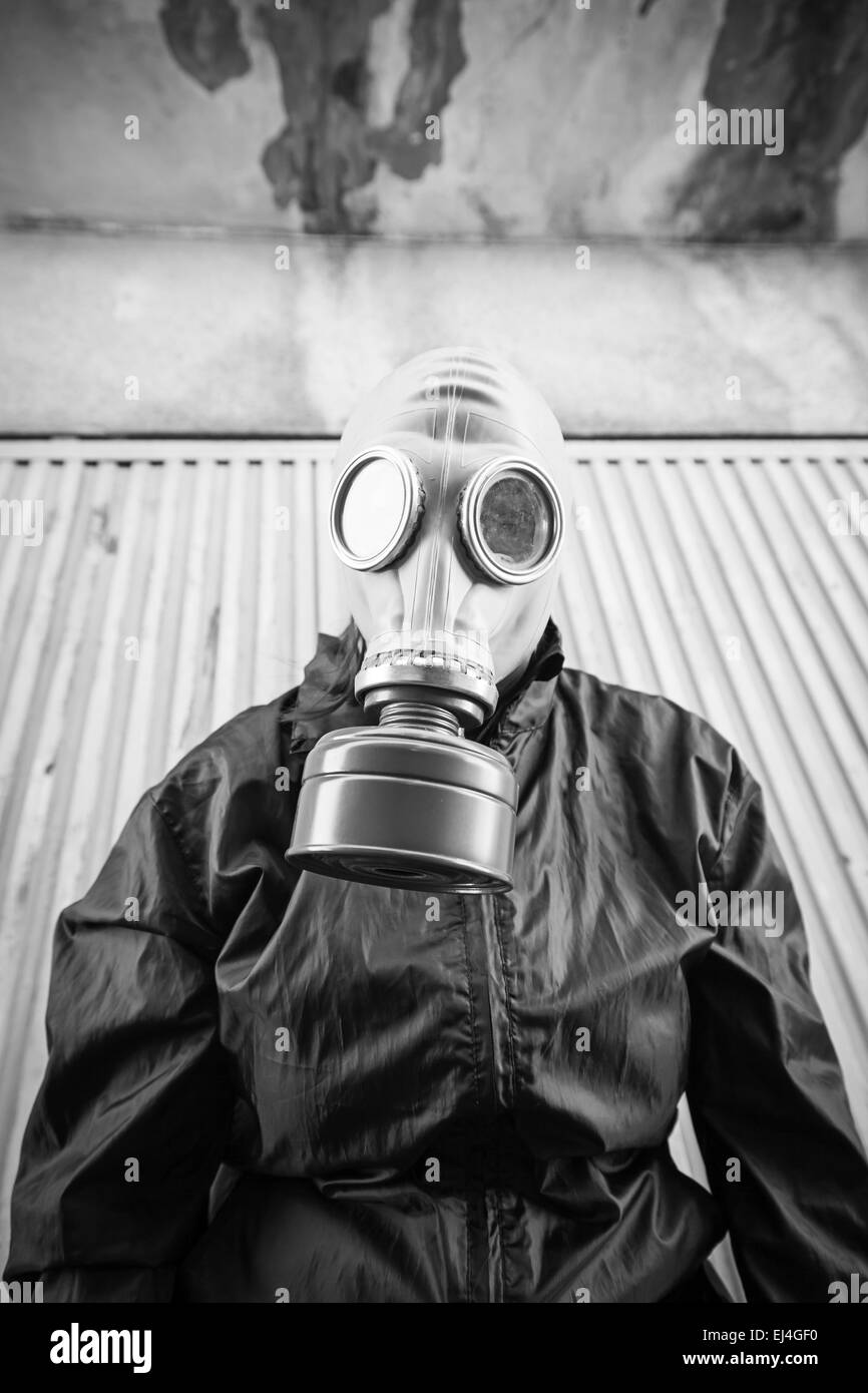 Woman with hooded gas mask, fear halloween Stock Photo - Alamy