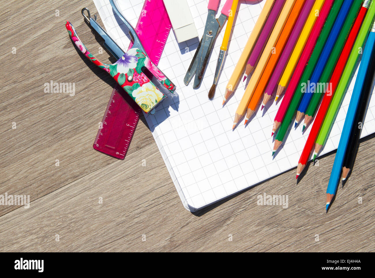 school objects in on the table Stock Photo - Alamy