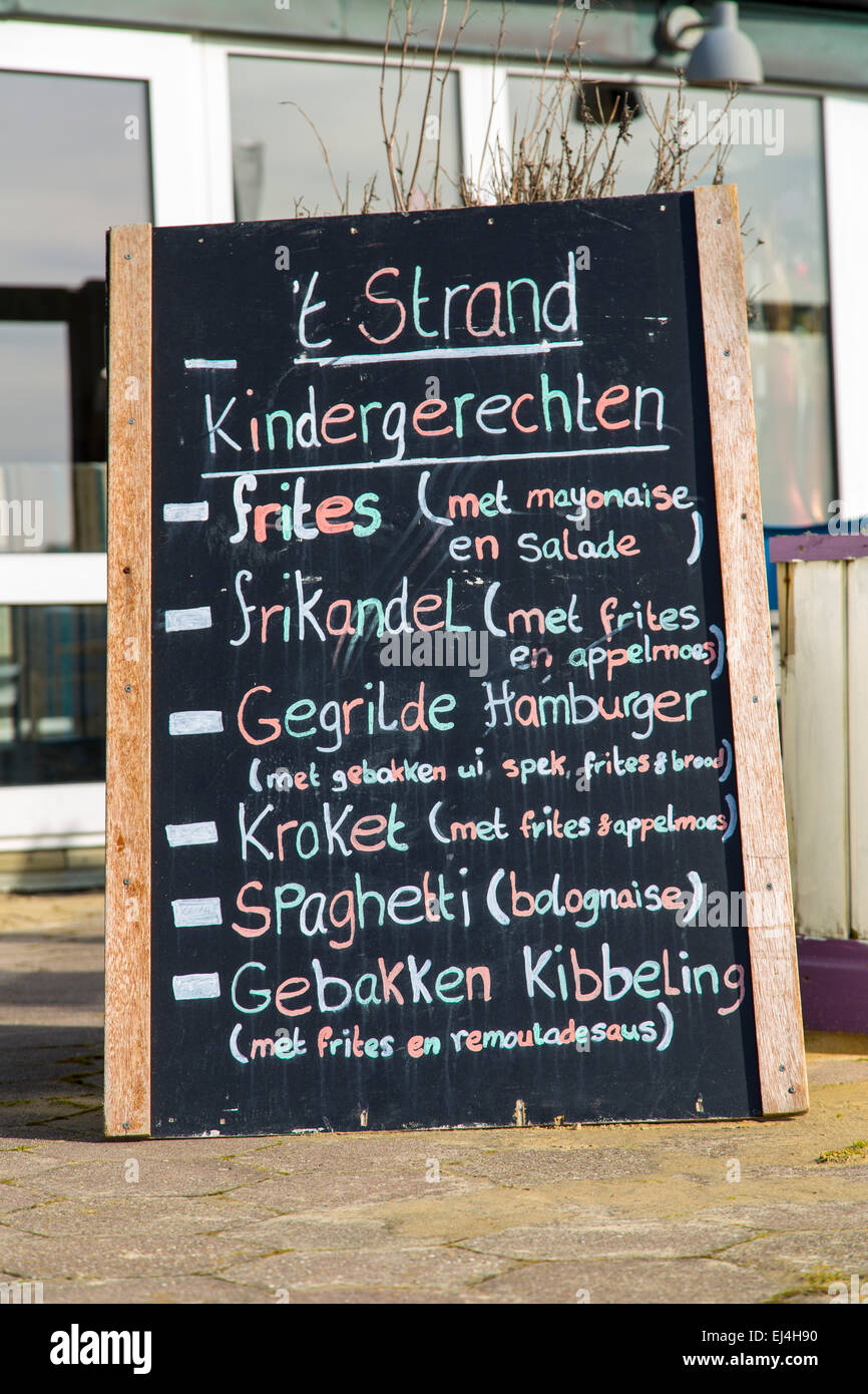 Menu for kids, beach restaurant North Sea coast, Bergen aan Zee, North ...