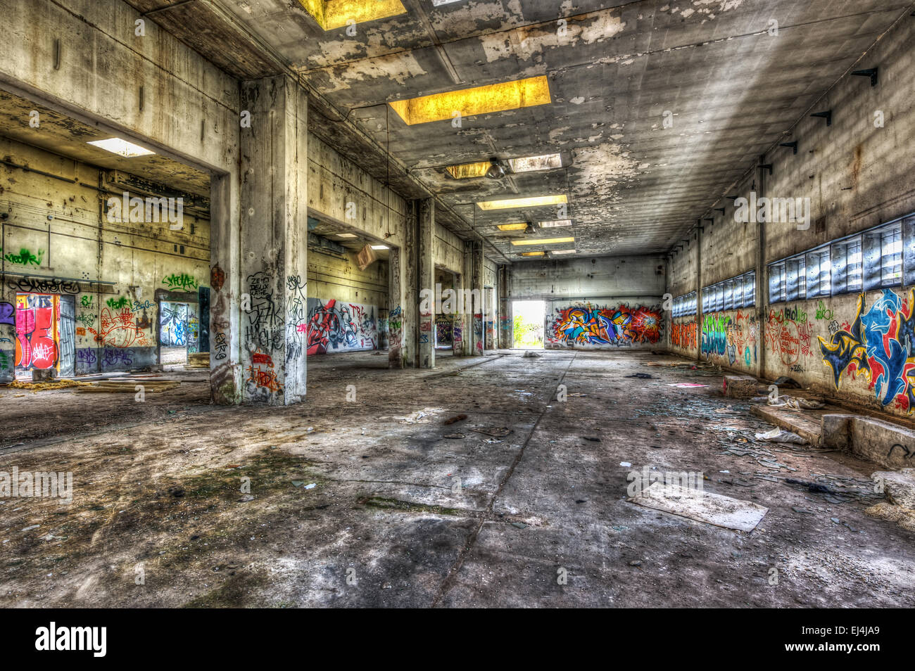 Dilapidated warehouse in an abandoned factory Stock Photo - Alamy