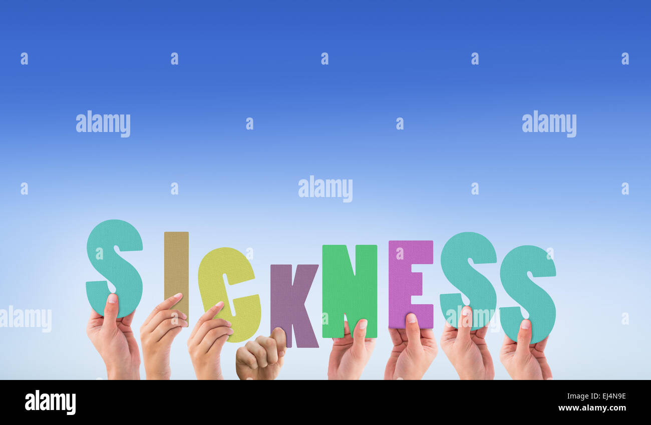Composite image of hands holding up sickness Stock Photo - Alamy
