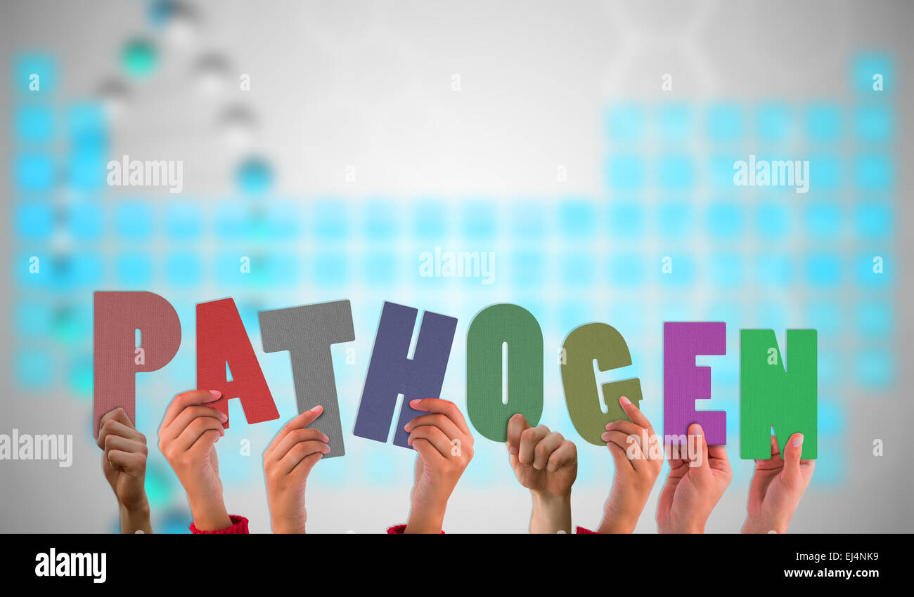 Composite image of hands holding up pathogen Stock Photo - Alamy