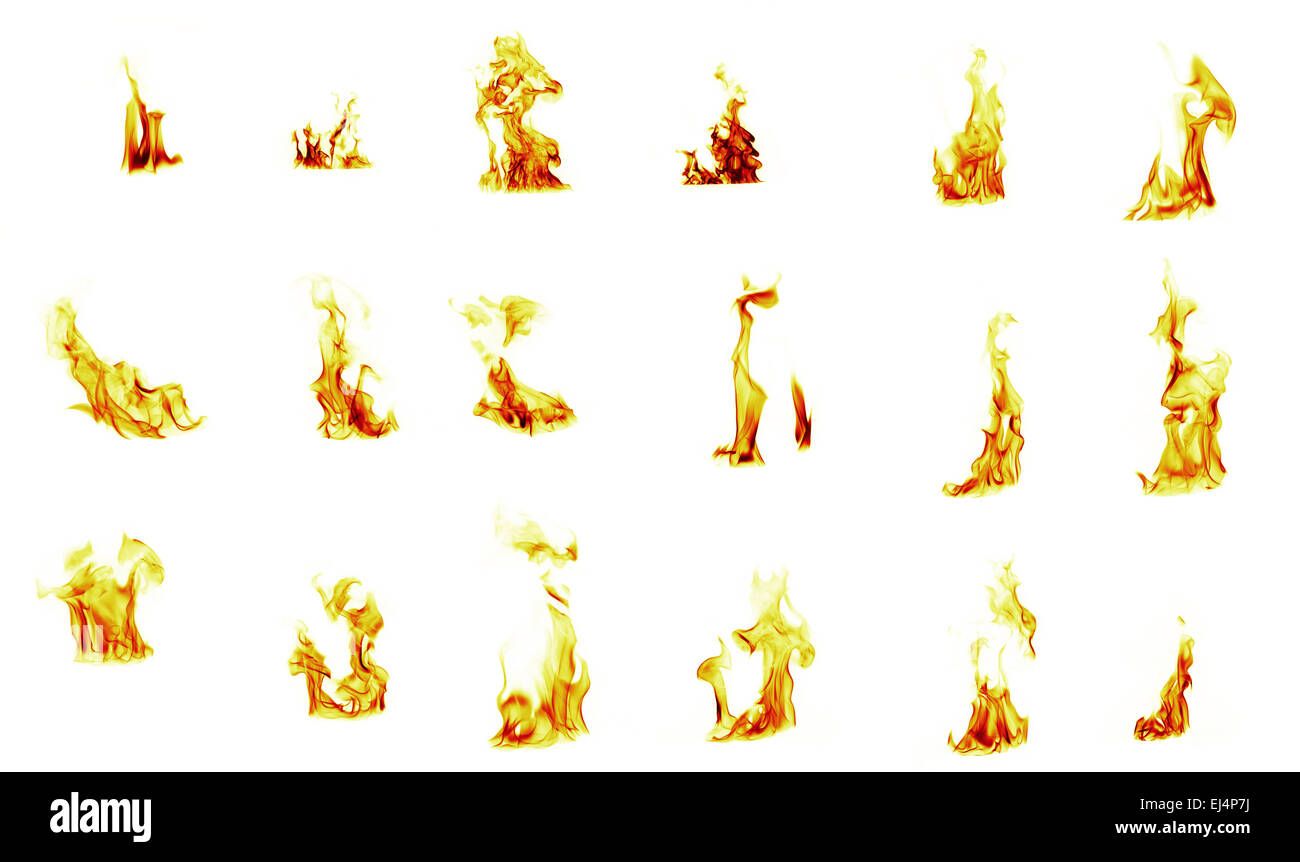 flame compilation on white background Stock Photo - Alamy
